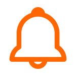Orange bell and alert icon (png symbol)
